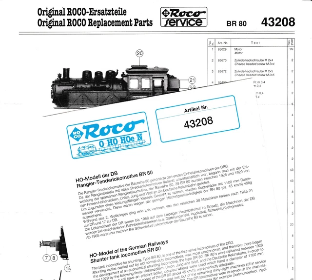 ROCO H0 LOKOMOTIVEN, Bedienungsanleitung u Ersatzteilliste, BR V200 ...