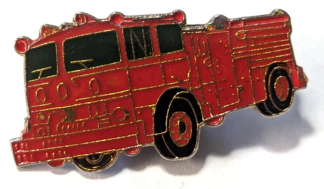 VINTAGE RED FIRE Truck Engine Firefighter Vehicle Enamel Lapel Pin ...