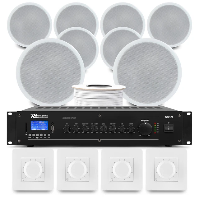 4-ZONE CEILING SPEAKER Background Music System 100v, Bluetooth, 8x CSPB ...
