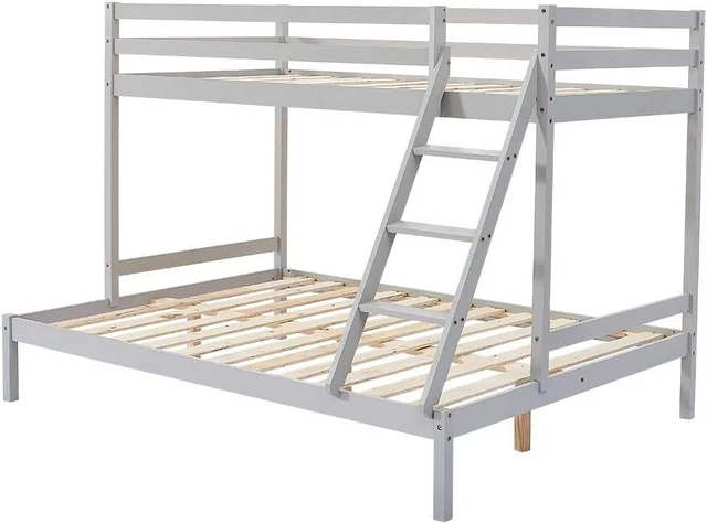 PANANA WOODEN TRIPLE Bunk Bed Grey 3FT Single + 4FT6 Double Kids Adult ...