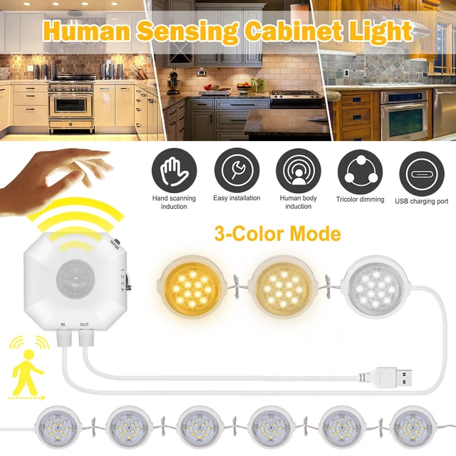 MOTION SENSOR LIGHTS Rectangle Round LED Night Light USB Cabinet Stair ...