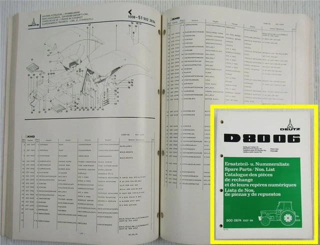 ORIGINAL DEUTZ D 8006 Traktor Ersatzteilliste 1976 Ersatzteilkatalog ...