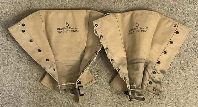 VINTAGE 1943 WW2 WWII Military Canvas Boot Gaiters Covers Gregory ...