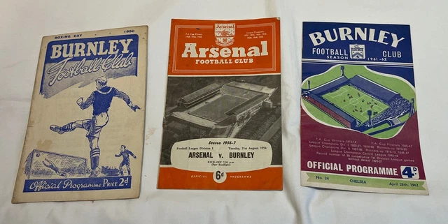 BURNLEY FC PROGRAMMES 1950,56,62 Arsenal, Everton, Chelsea £3.95 ...