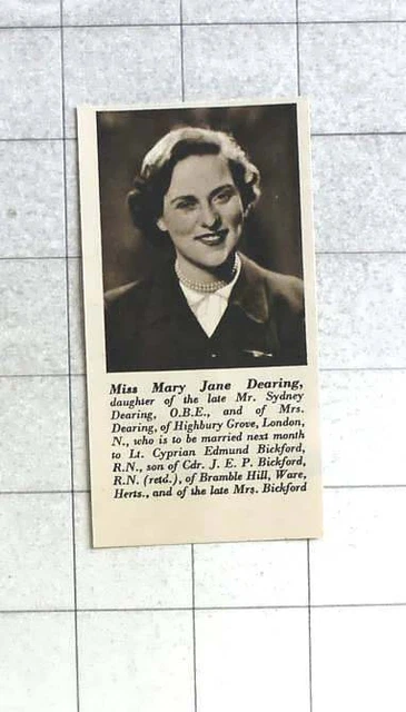 1946 MISS MARY Jane Dearing To Marry Lt Cyprian Bickford £5.00 ...