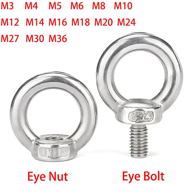 M3 M4 M5 M6 M8 M10 M12 M14 To M36 Lifting Eye Nut / Eye Bolt A2 ...