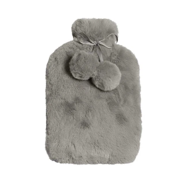 J.ELLIOT HOME AMARA Hot Water Bottle Plush Faux Fur Cover Grey 22x37cm ...