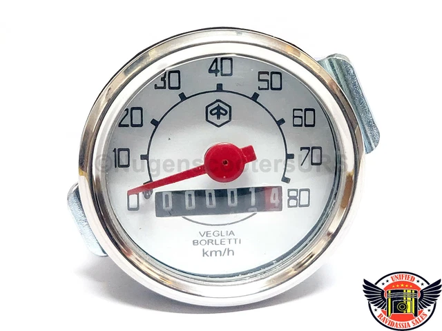 VESPA SPEEDOMETER CONTACHILOMETRI 80 Km/h 48mm Hexagonal Logo Vespa V50 ...