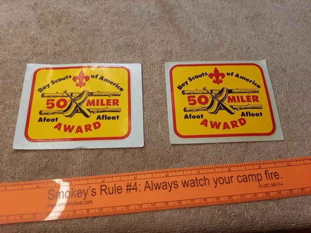 VINTAGE 50 MILER AWARD Boy Scout DECAL STICKER BSA Hiking Canoeing Camp ...