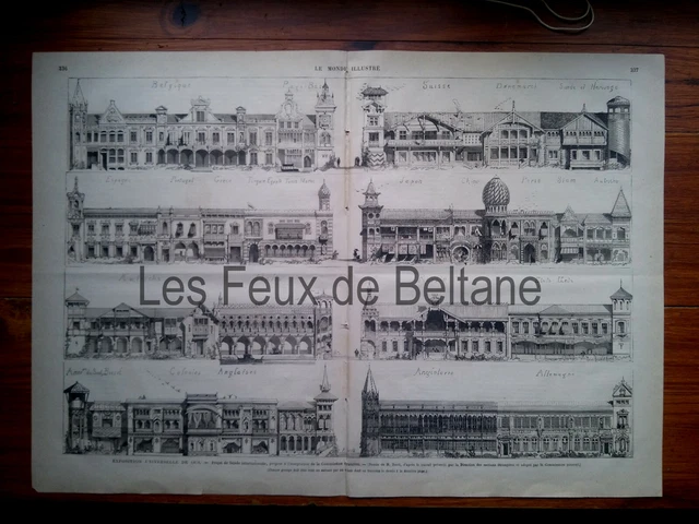 PROJET ARCHITECTURE FACADES PAYS EXPOSITION 1878 gravure 1876 antique ...