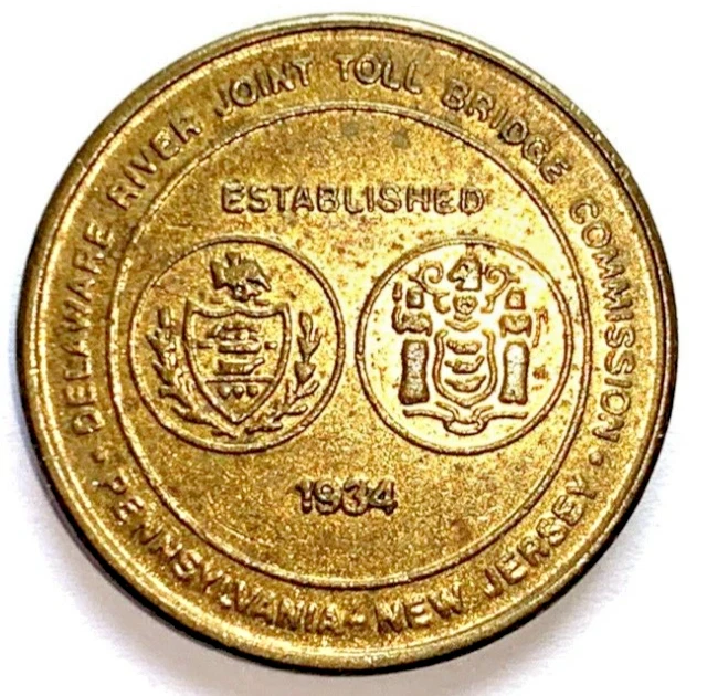 DELAWARE RIVER JOINT Toll Bridge Commission Commuter Token Coin Brass ...