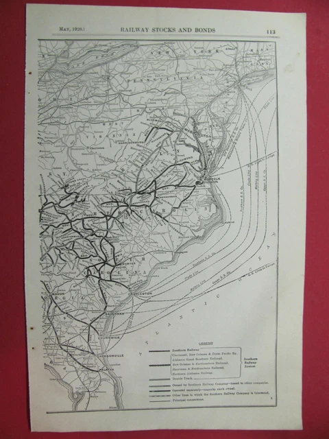 1920 SOUTHERN RAILWAY Railroad 2 Page System Map Depot Location 97 ...