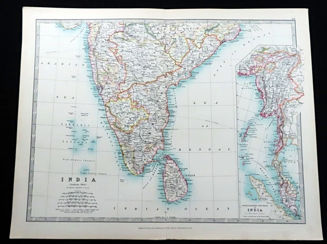 ANTIQUE MAP OF Madras India Bengal Ceylon South Eastern Province ...