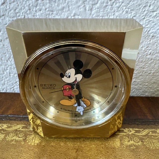 DISNEY MICKEY MOUSE Brass Seiko Quartz Desk Clock W/Alarm Working £43. ...