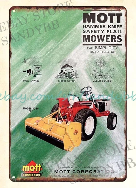 GARAGE SIGNS MOTT Corporation Hammer-Knife Flail Mower metal tin sign ...