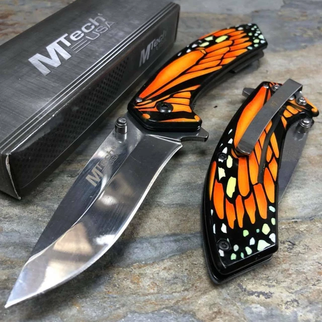 MTECH USA BALLISTIC Orange Butterfly Handle Fantasy Pocket Collectible ...