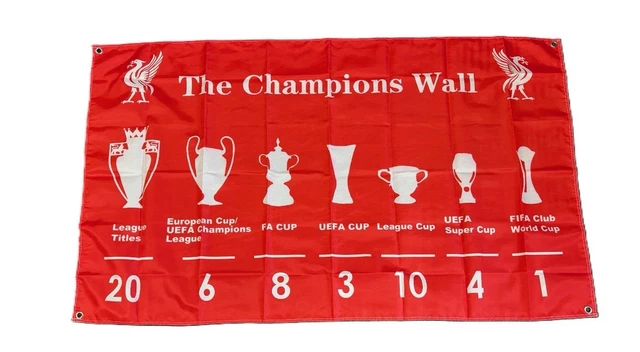 LIVERPOOL CHAMPIONS WALL FLAG TROPHY HISTORY UPDATE 2025 5x3 FOOT FREE ...