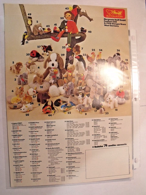 STEIFF STUFFED ANIMALS Catalog/Foldout Sheet, 1978, 8 Panels ...