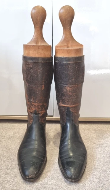 ORIGINAL WW2 BRITISH Army Black Leather Wellington Dress Boots & Trees ...