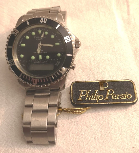 MONTRE HOMME PHILIP PERSIO Quartz neuve VINTAGE CHRONOALARM pile non ...