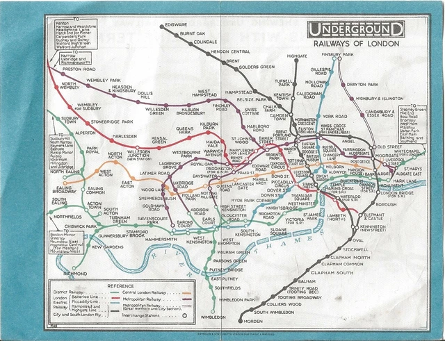 OLD LONDON UNDERGROUND RAILWAYS (TUBE) MAP & MAIN LINE CONNECTIONS PLAN ...
