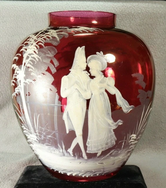 HTF FENTON IRIDESCENT Cranberry Glass Mary Gregory Naval Officer Wife ...