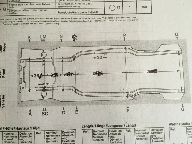 FORD ESCORT MK1, Data Liner Chassis/ body jig measurement sheet EUR 5 ...