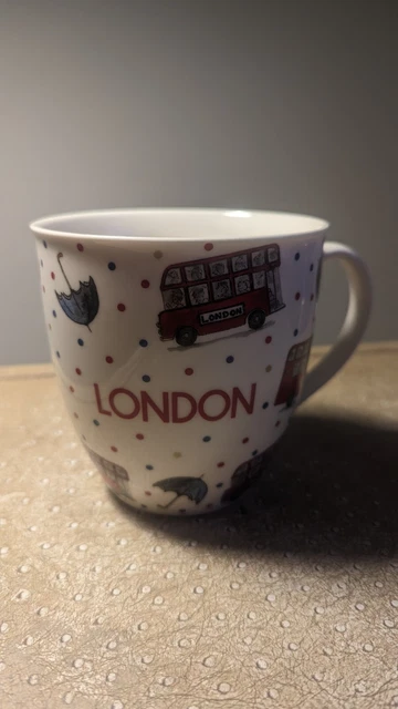 MILLY GREEN LONDON Mug Red Double Decker Bus Umbrella Print Tea Coffee ...