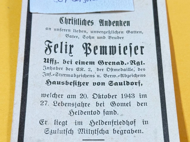 STERBEBILD 2WK.UFFZ B e Gren-Rgt-Inh d EK2 d Ostmedaille d Inf-Sturmabz ...