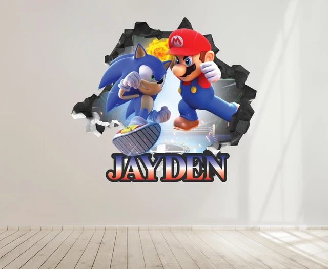 SONIC HEDGEHOG MARIO bros Wall Decor Decal Super vinyl decor mural 3D ...