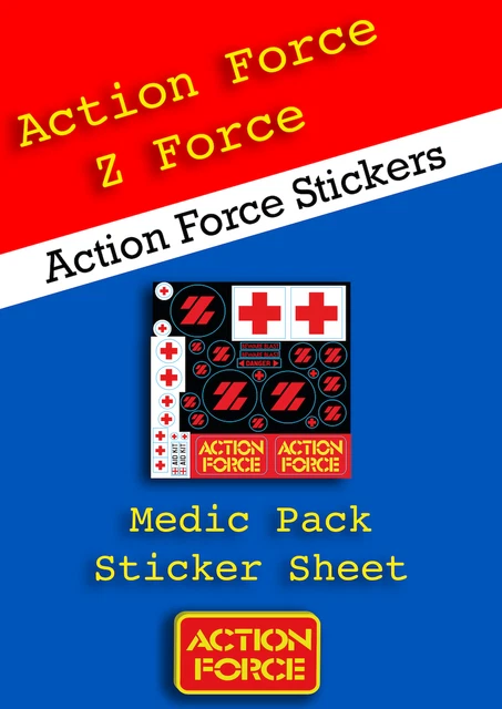 VINTAGE ACTION FORCE Z Force Medic Pack Logos Custom Stickers Palitoy ...