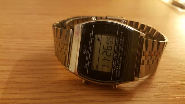 VINTAGE 80'S RARE Digital LCD wrist watch ADEC by Citizen alarm chrono ...