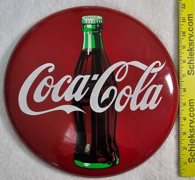 1990 COCA COLA Red Button Sign with Classic Coke Bottle 12 Inch Metal £ ...