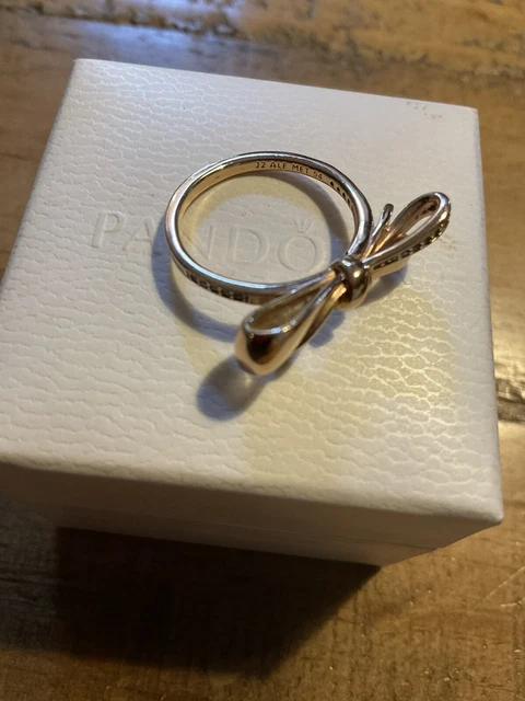 GENUINE PANDORA ROSE Gold Bow Ring Ale Met Size 54 Boxed Excellent ...