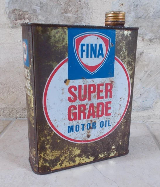 ANCIEN BIDON D'HUILE Moteur FINA Super Grade France Vintage oil can ...