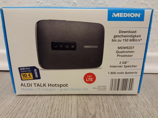 MEDION MD 62095 Mobiler LTE Hotspot WLAN Router + Aldi Talk Starter Set ...