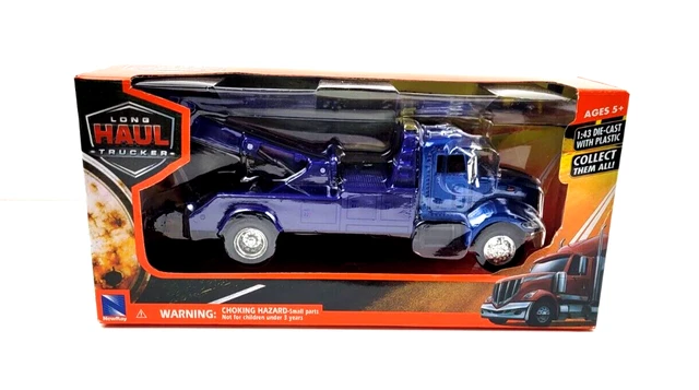 NEW RAY LONG Haul Trucker Peterbilt Model 335 Blue Tow Truck 1:43 Scale ...