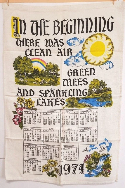 VINTAGE LINEN WALL Hanging 1974 Calendar "In The Beginning" $15.00 ...