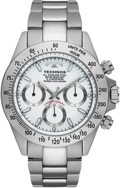 TECHNOS TSM401SW CHRONOGRAPHE Cadran Blanc Montre à Quartz en Acier ...