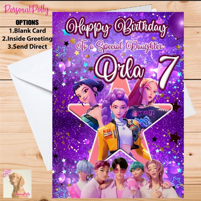 PERSONALISED DEMON HUNTERS Card Birthday Kpop Huntrix Rumi Any Greeting ...