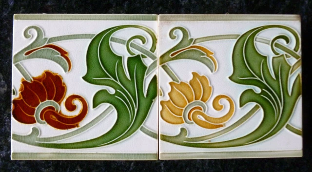 JUGENDSTIL FLIESE ART nouveau tile V&B Mettlach Blüten Paradies Duo rar top toll EUR 119,99 ...