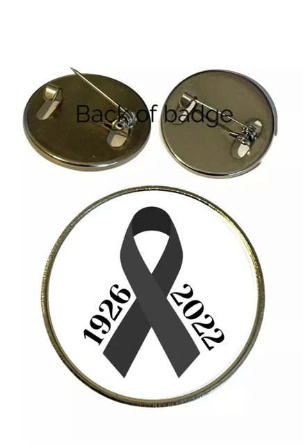 THE QUEEN’S FUNERAL Black Mourning Ribbon 25mm Silver Metal Lapel Pin ...