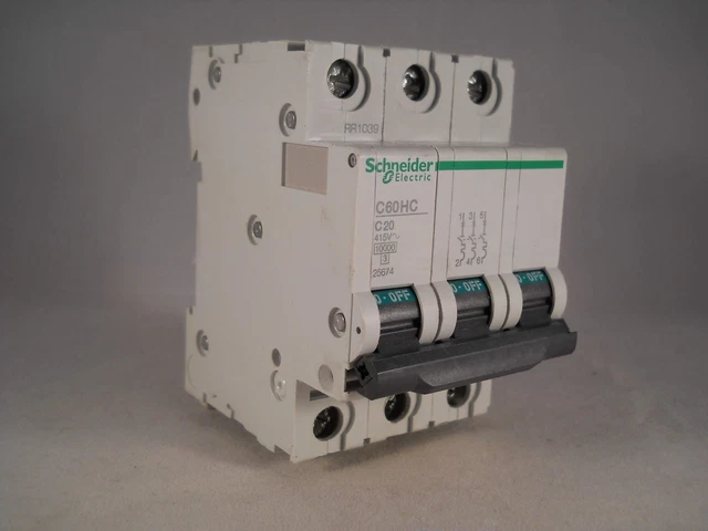 SCHNEIDER MCB 20 Amp Triple Pole 3 Phase Type C 20A C60HC320 Merlin Gerin 25674 £24.95 - PicClick UK