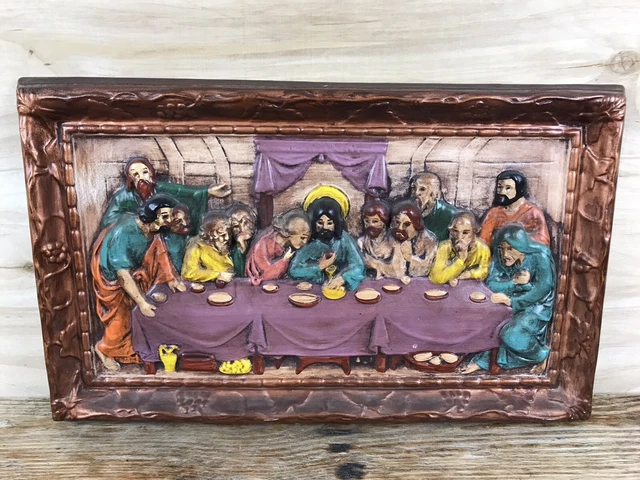 VINTAGE PAINTED CERAMIC THE LAST SUPPER Hanging Wall Plaque 3D Jesus £ ...
