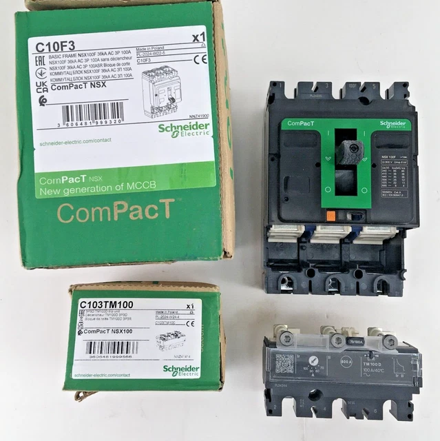 SCHNEIDER 100 AMP 36kA TRIPLE POLE MCCB WITH TRIP UNIT NSX100F C10F3 ...