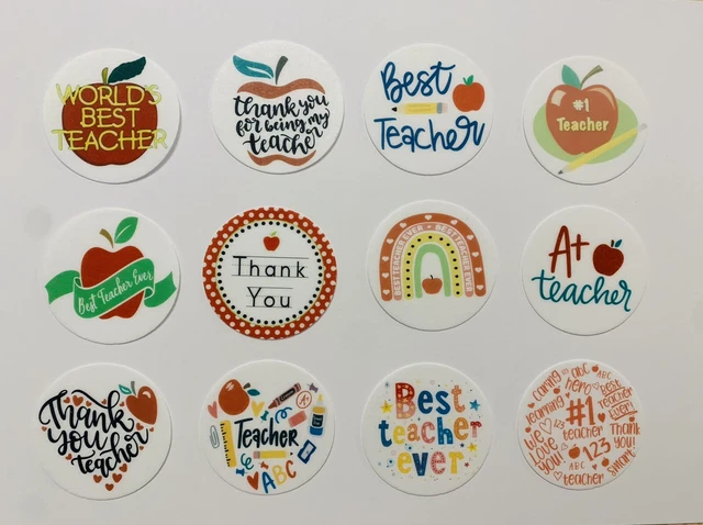 Thank You Teacher Edible Wafer Cupcake Toppers Precut 5cm Set Of 12