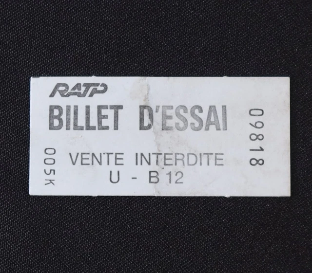 ANCIEN TICKET PARIS métro RATP BILLET D'ESSAI vente interdite ...