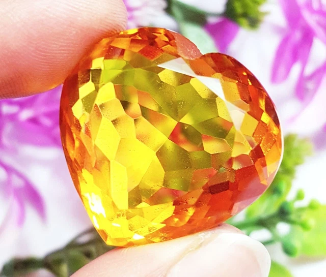 GIALLO TOPAZIO FORMA Cuore 80.90 KT Certificato Loose Gemma Con Omaggio ...