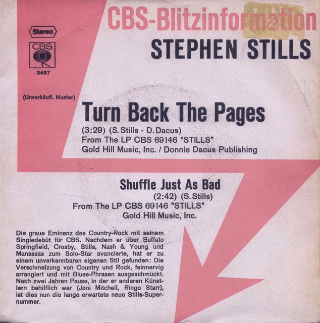 STEPHEN STILLS : Turn Back The Pages ('75 / origine rare Allemand W/L ...