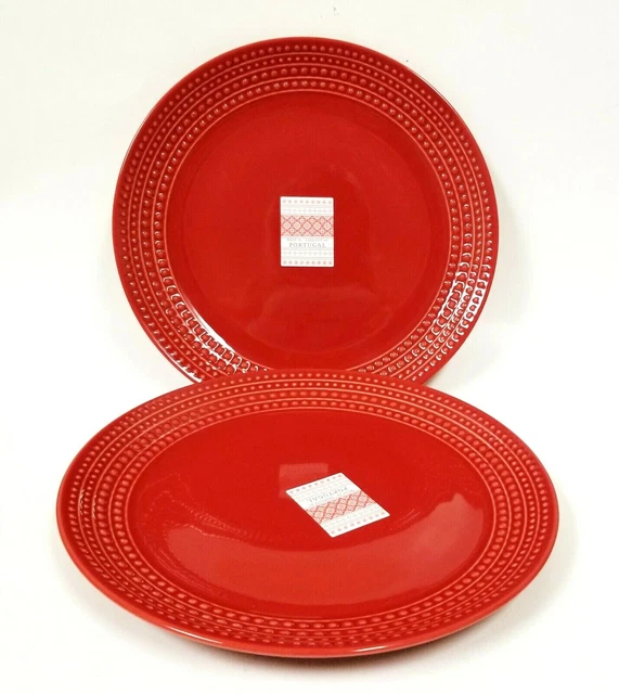 NEUF SET 2 MATCERAMICA Rouge Fait à la Main Céramique Rond Dîner Plates ...